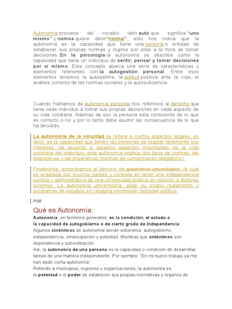 Definición y Tipos de Autonomía | PDF | Autonomía | Moralidad