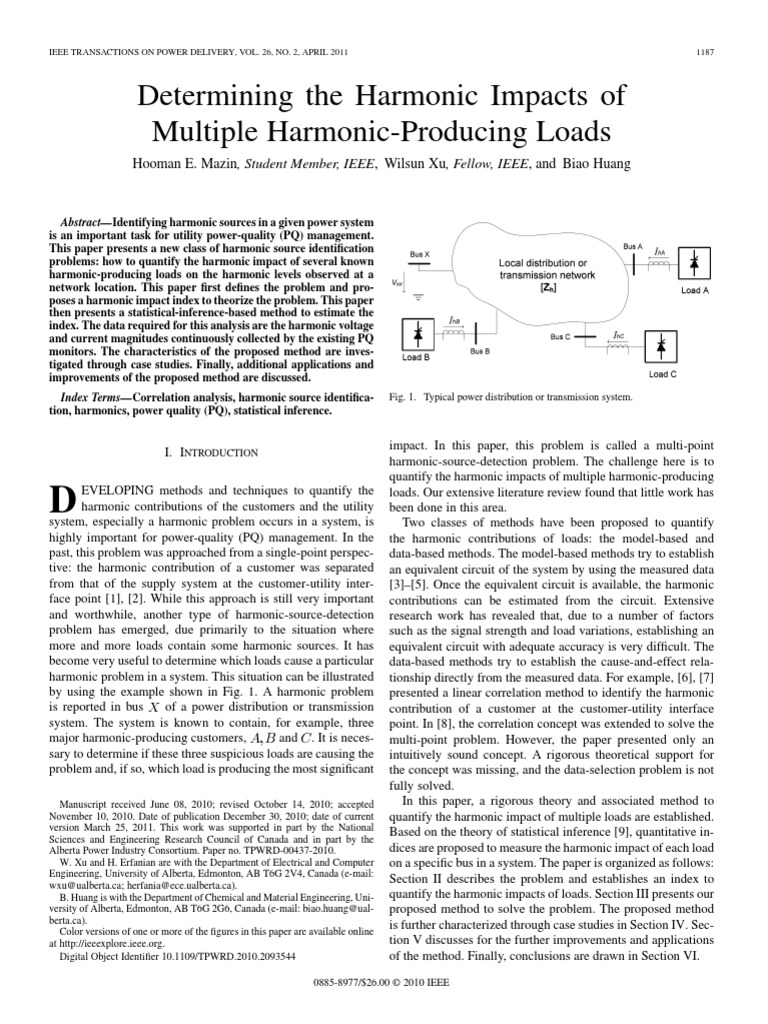 Determining The Harmonic Impacts of Multiple Harmonic-Producing Loads | PDF | Confidence ...