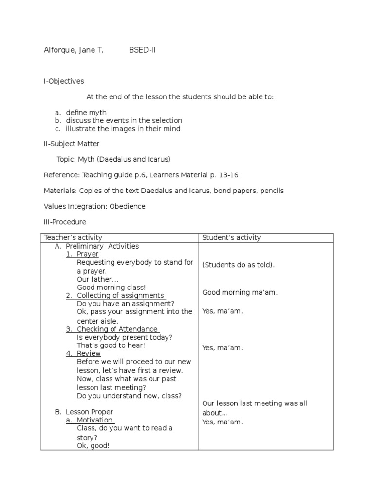 Jane's Lesson Plan | PDF | Minotaur