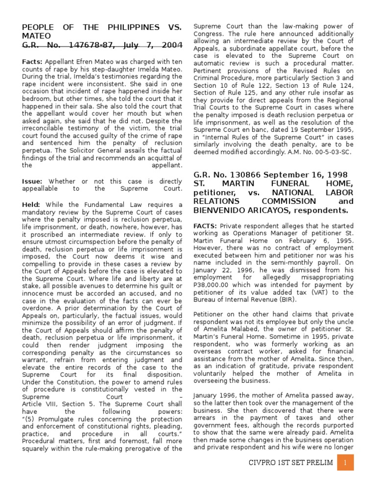 CivPro Case Digest 1st Set | PDF | Lawsuit | Complaint