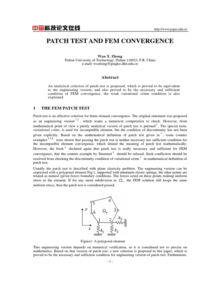 Patch Test and Fem Convergence: Wan X. Zhong | PDF | Finite Element ...