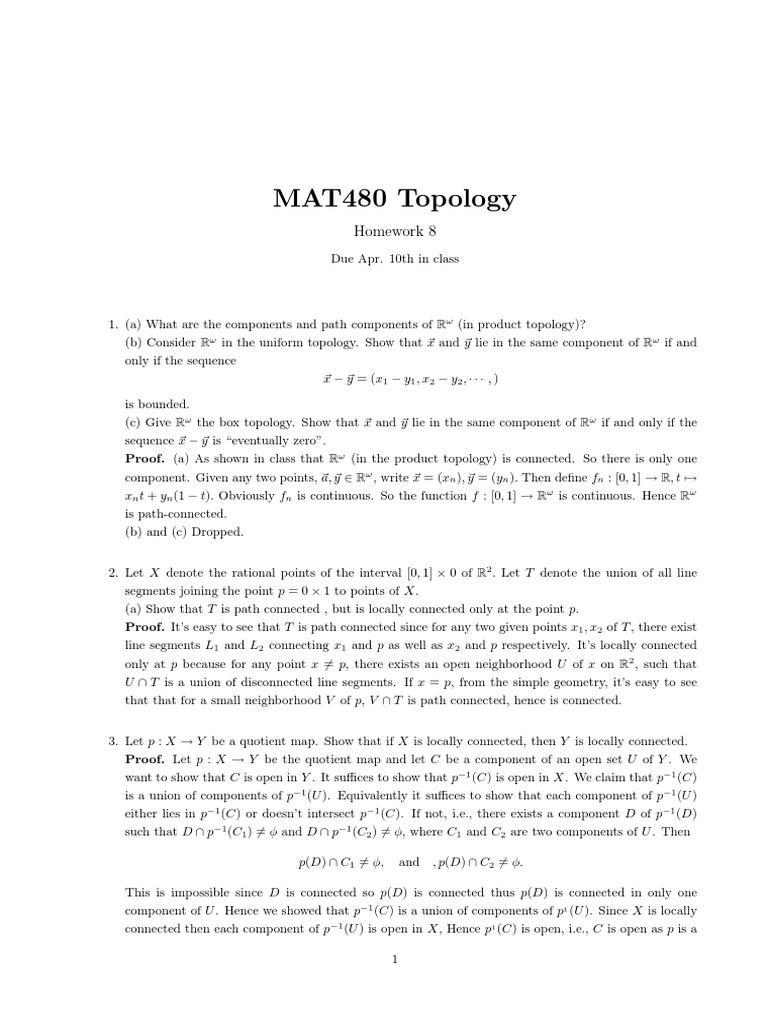 MAT480 Hw8 Solution | PDF | Compact Space | Mathematical Objects