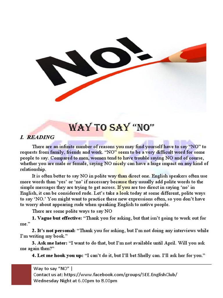 Way To Say NO | PDF | English Language