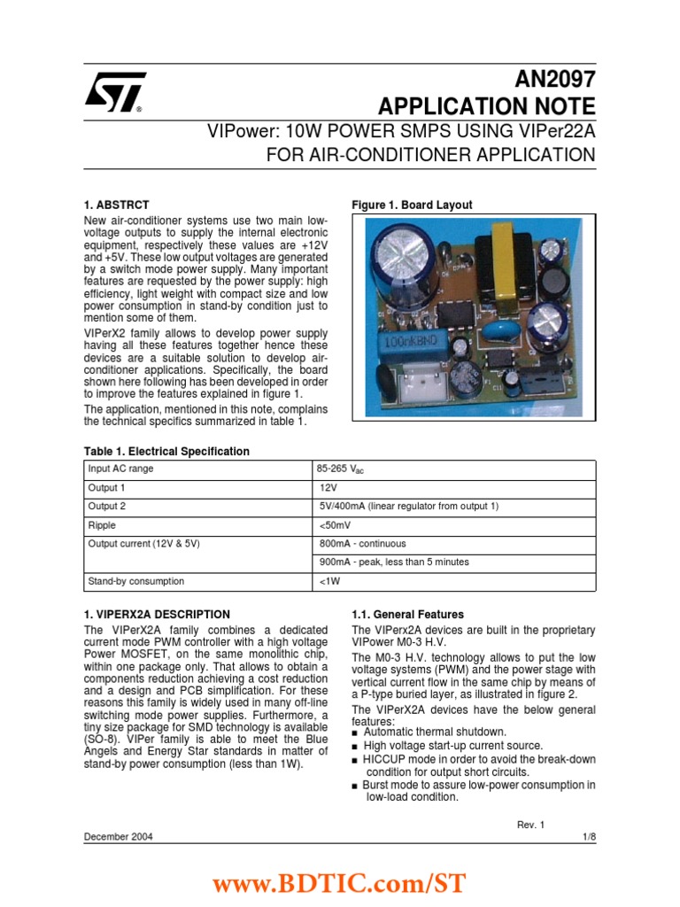 VIPower: 10W POWER SMPS USING VIPer22A FOR AIR-CONDITIONER APPLICATION | PDF | Power Supply | Mosfet