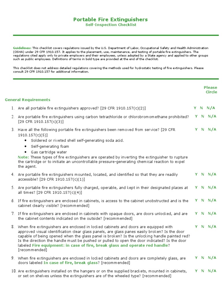 Portable Fire Extinguisher Checklist | PDF | Home & Garden