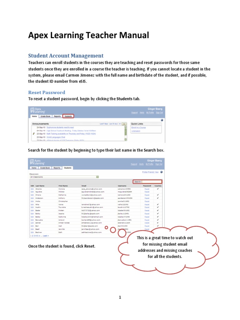 Apex Learning Teacher Manual Guide | PDF | Educational Assessment | Email