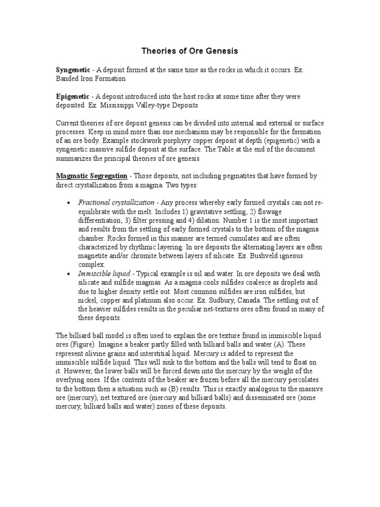 Theories of Ore Genesis | PDF | Igneous Rock | Rock (Geology)