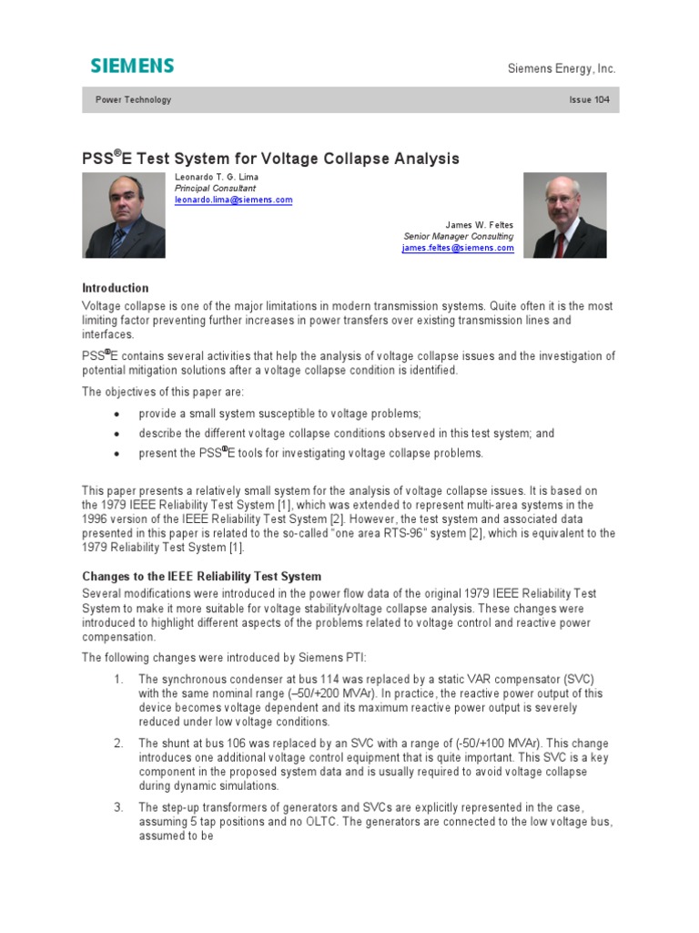 Psse System Test For Voltage Collapse Analysis Pdf Steady State