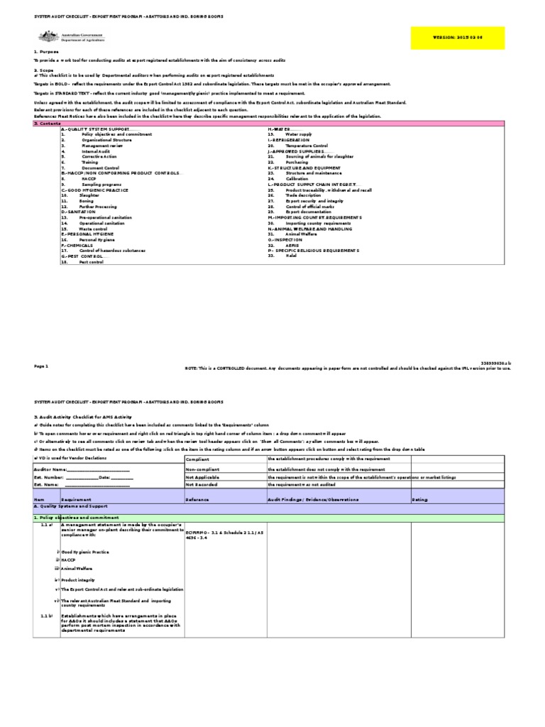 Export Meat Program Audit Checklist | PDF | Verification And Validation ...