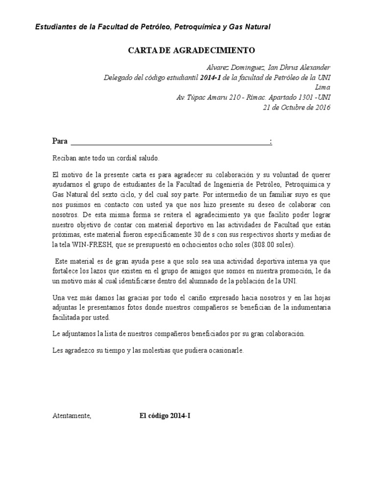 Carta de Agradecimiento | PDF