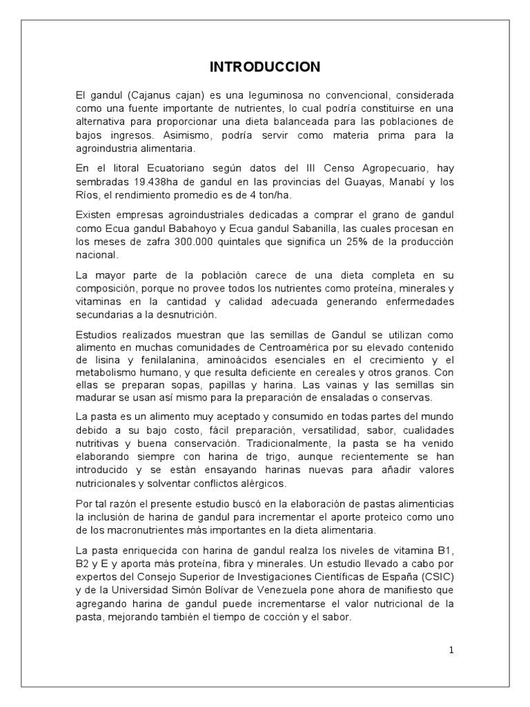 Harina de Gandul Proyecto | PDF | Cereales | Alimentos