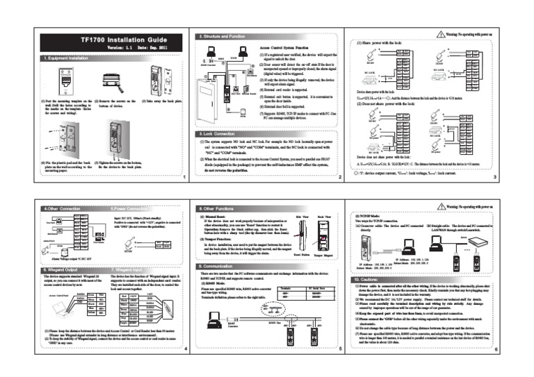 TF1700.pdf | Access Control | Electrical Wiring