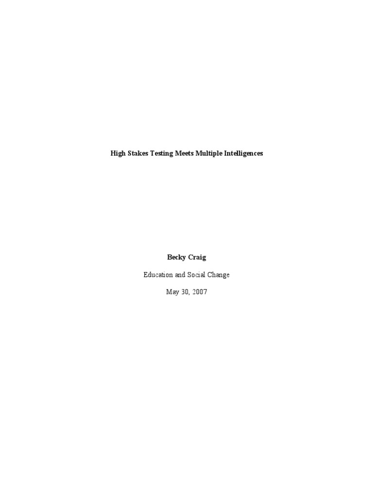 High Stakes Testing Meets Multiple Intelligences | PDF | No Child Left ...
