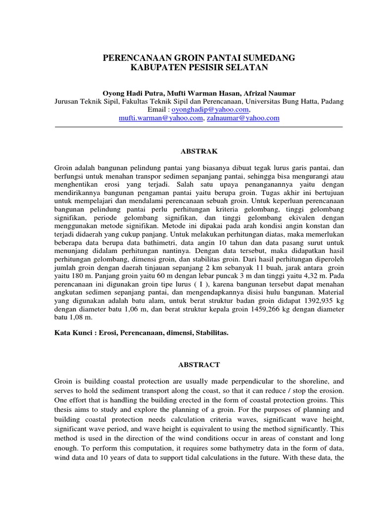 Perencanaan Groin Pantai Sumedang Kabupaten Pesisir Selatan | PDF