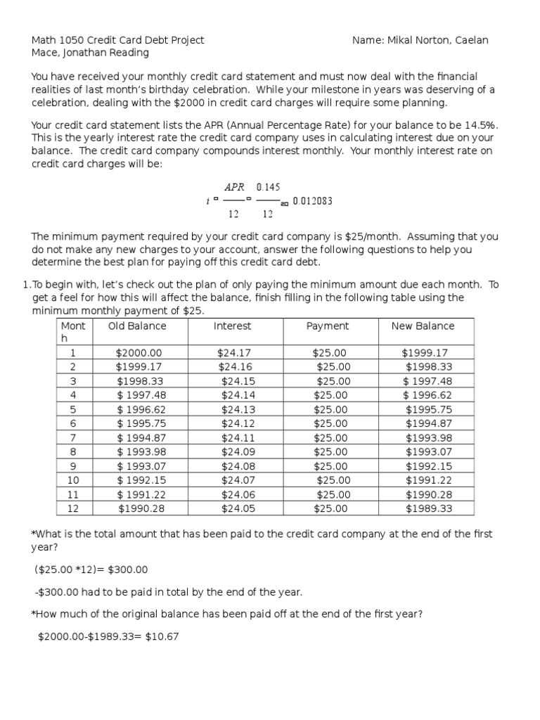 m1050 Credit Card Debt Project | PDF | Annual Percentage Rate | Interest