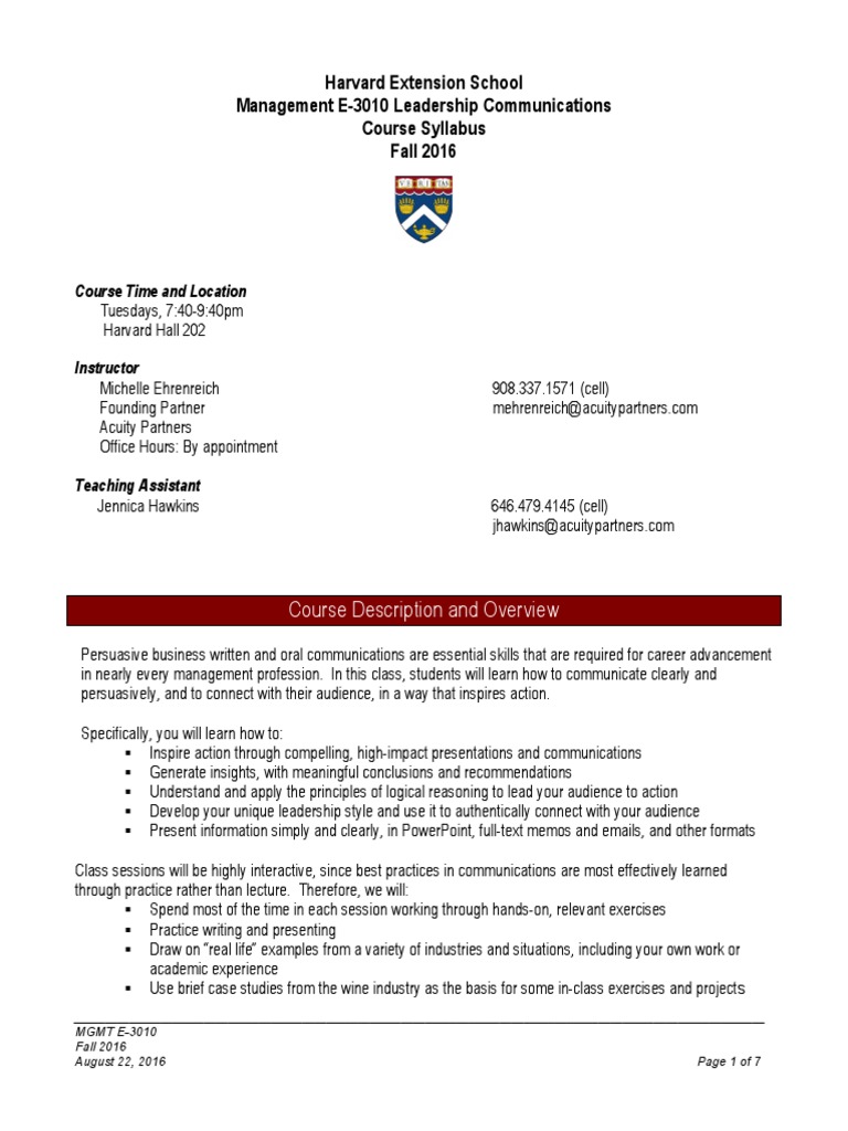 Harvard Leadership Communications Course | PDF | Lecture | Leadership