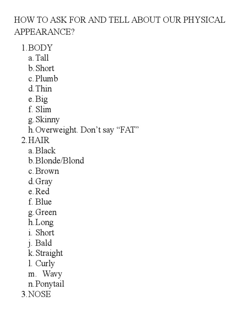 How To Ask For and Tell About Our Physical Appearance | PDF | Clothing ...