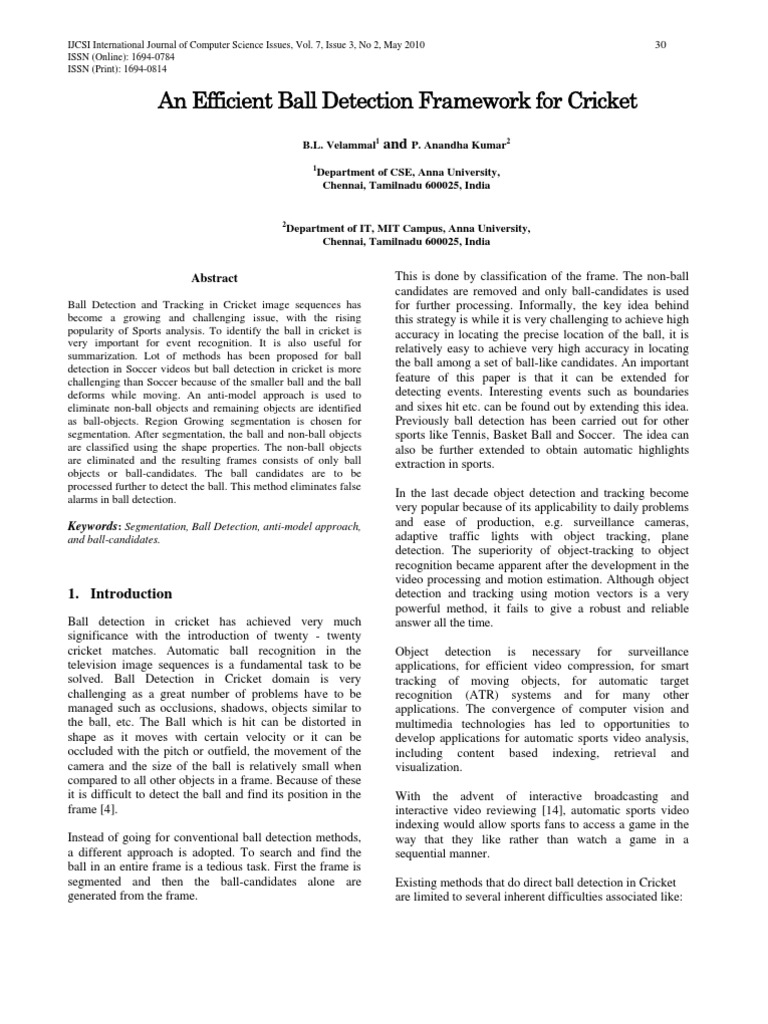 An Efficient Ball Detection Framework For Cricket Pdf Image