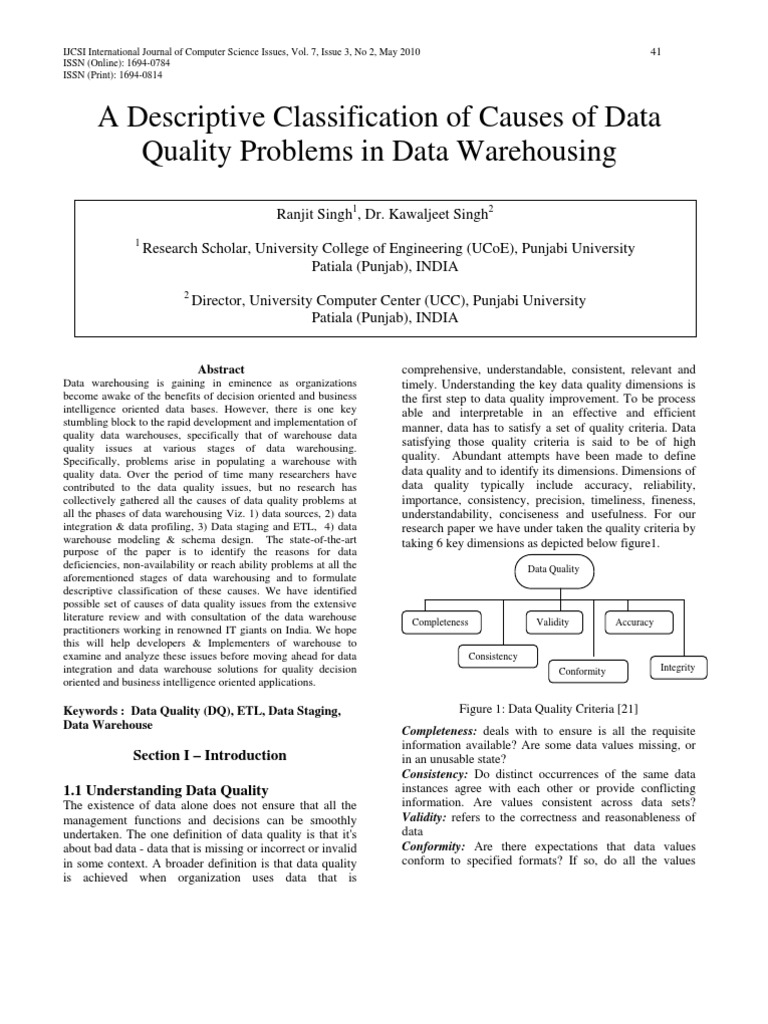 A Descriptive Classification of Causes of Data Quality Problems in Data Warehousing | PDF | Data ...