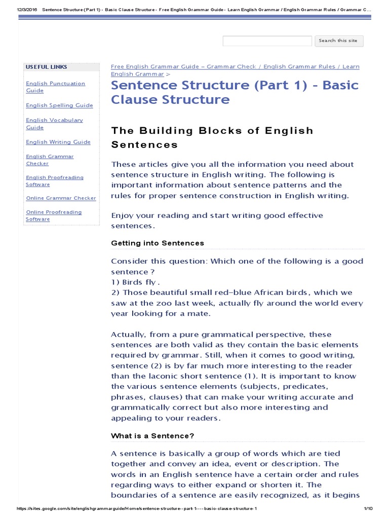 Sentence Structure (Part 1) - Basic Clause Structure - Free English ...