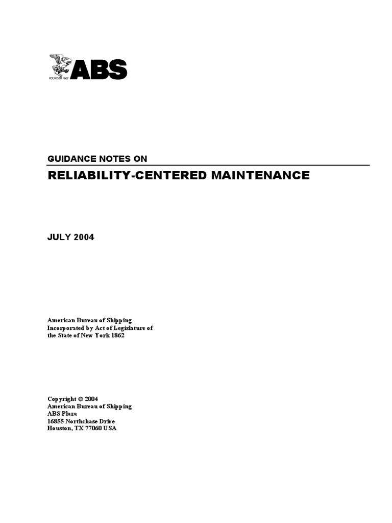 ABS-G-Guidance Notes On Reliability-Centered Maintenance-July-2004 PDF ...