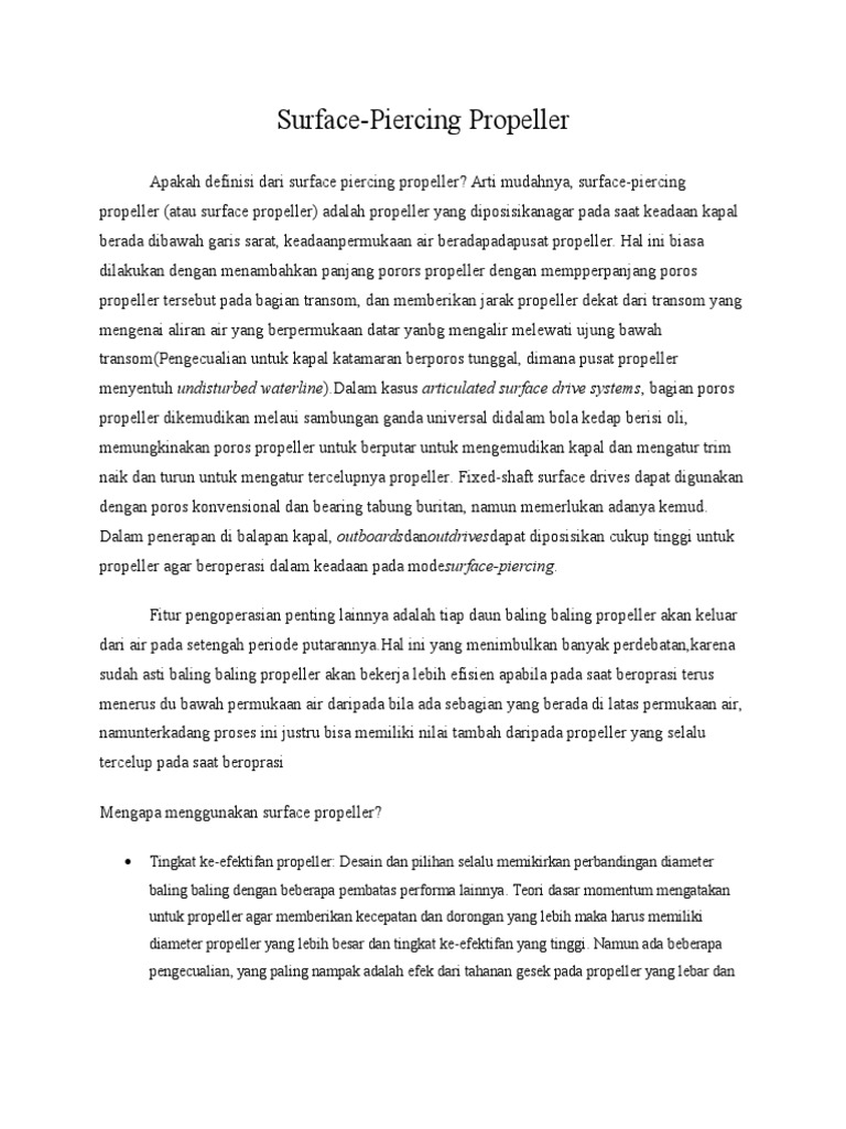Surface Piercing Propeller Kelompok 3 Pdf