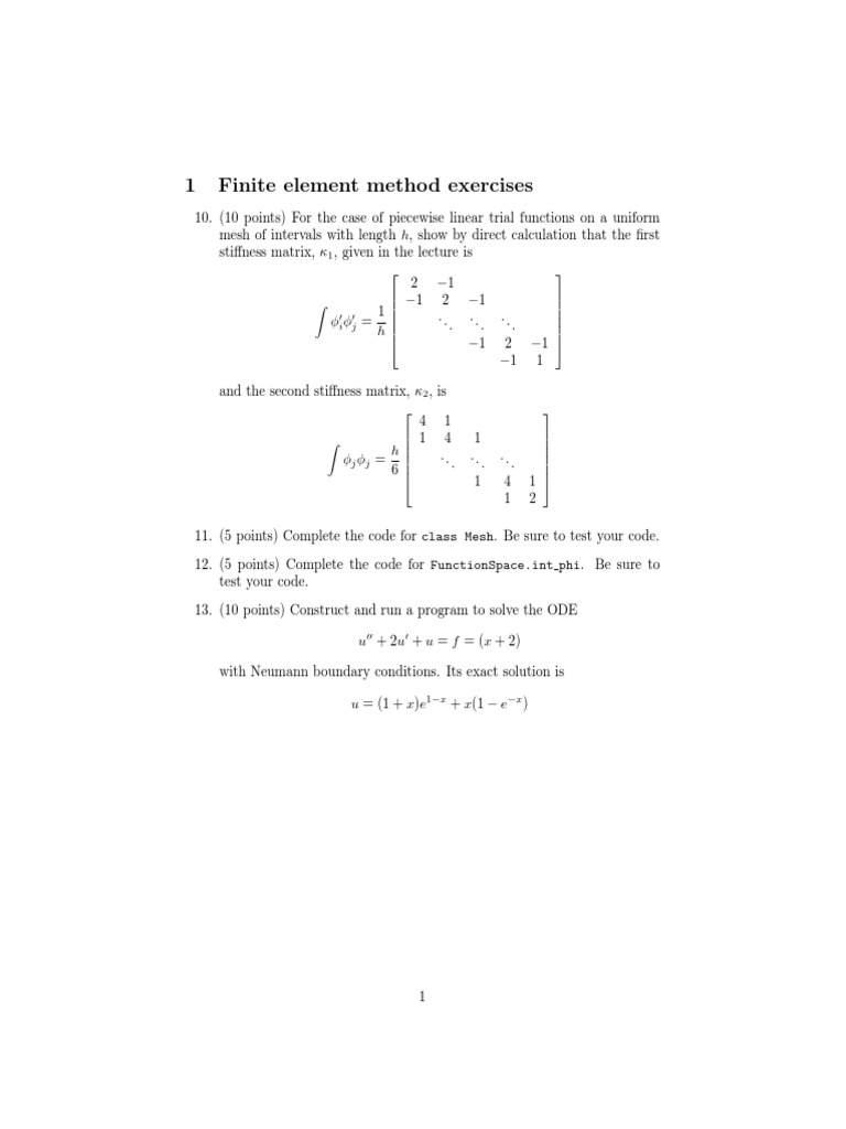 1 Finite Element Method Exercises | PDF