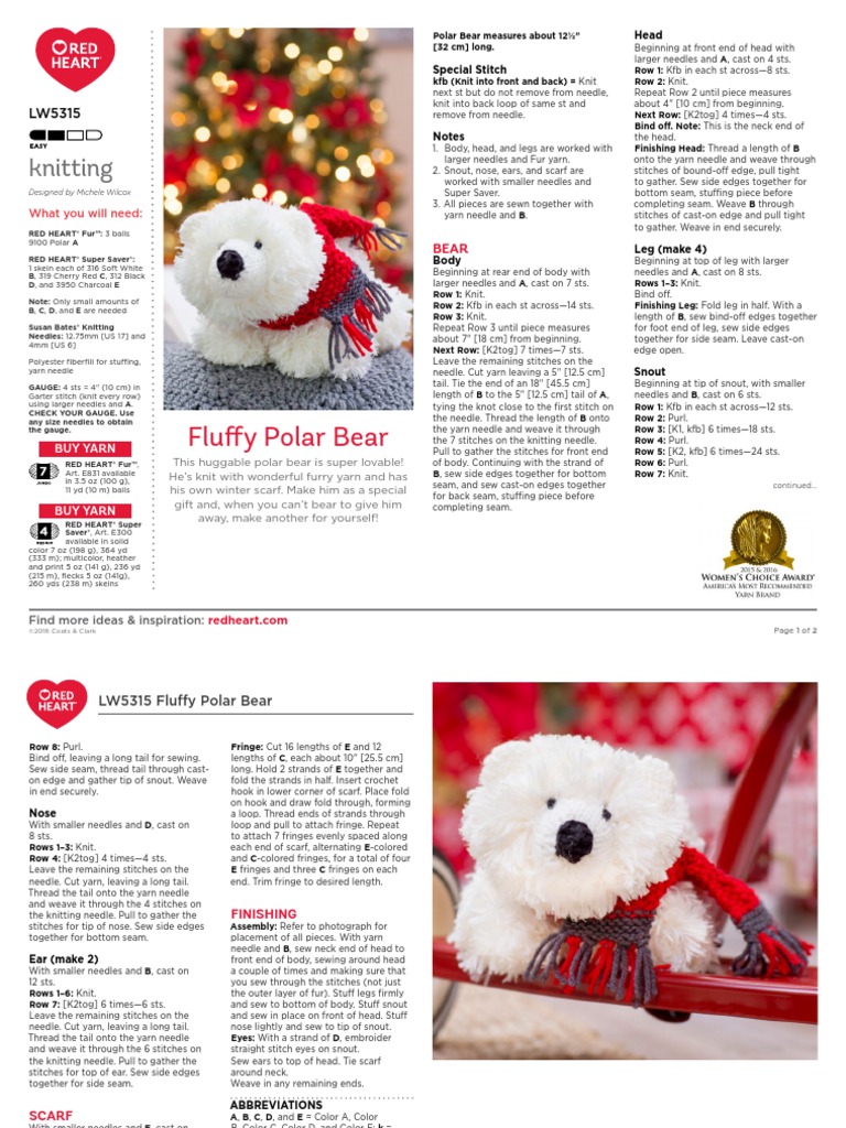 LW5315 Fluffy Polar Bear Free Knitting Pattern | PDF | Knitting | Yarn