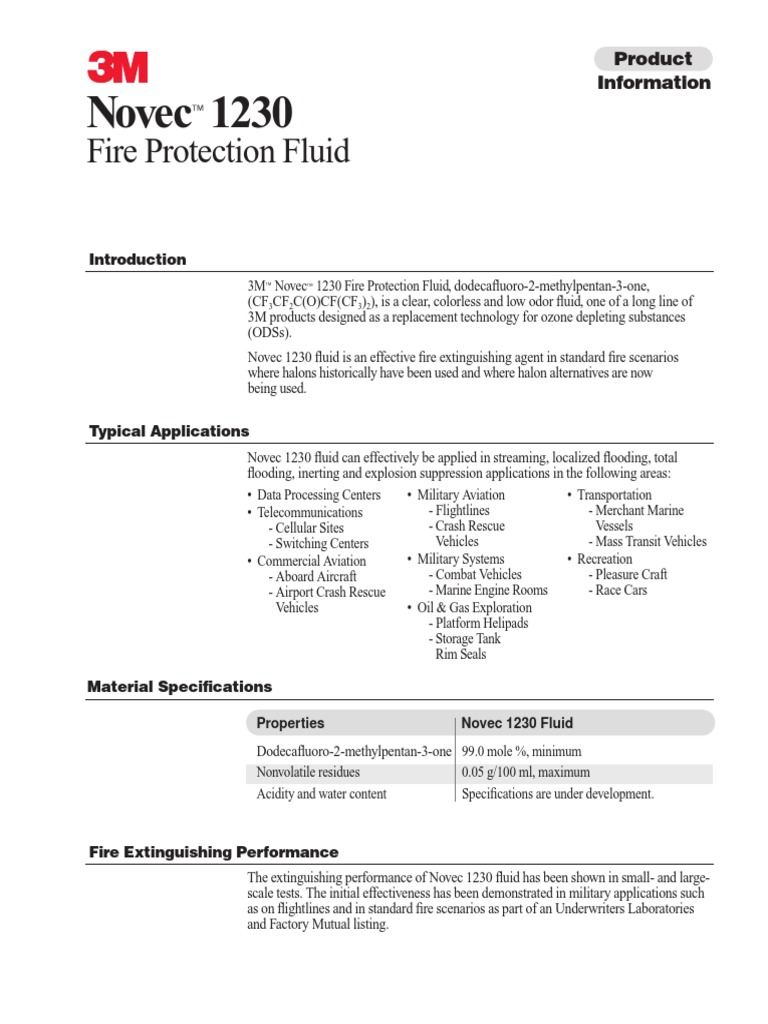 Novec 1230 Product Information Datasheet | Liquids | Density