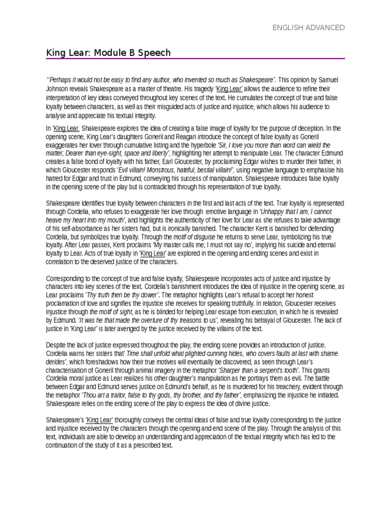 King Lear Speech | PDF | King Lear | William Shakespeare