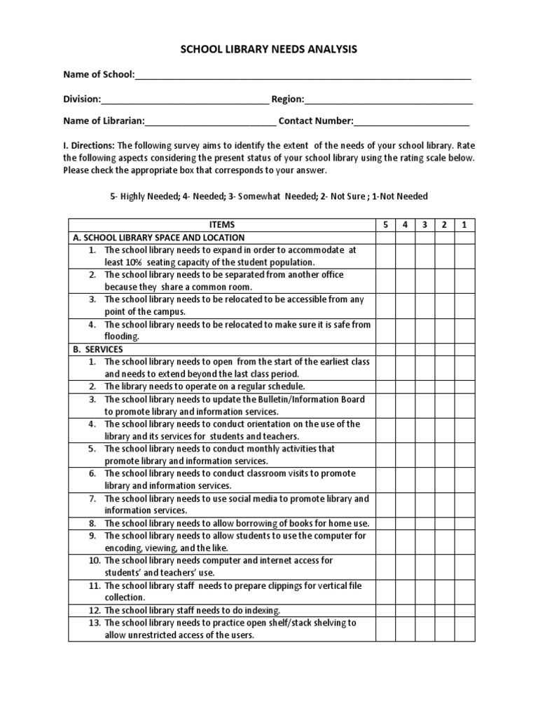School Library Needs Analysis | PDF