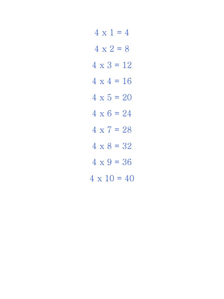 Learn Maths - 4 - Table of 4 | PDF