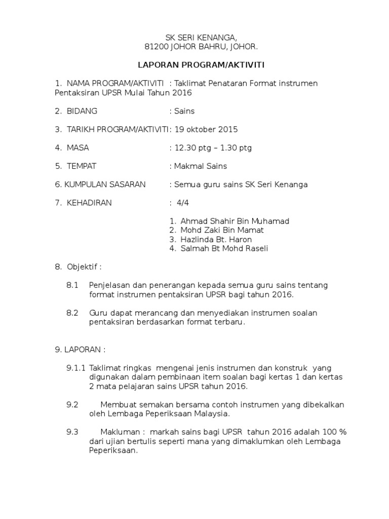 Format Laporan Aktiviti | PDF