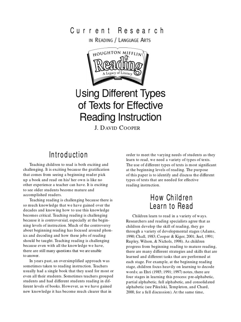 Using Different Types of Text For Effective Reading Instruction | PDF ...