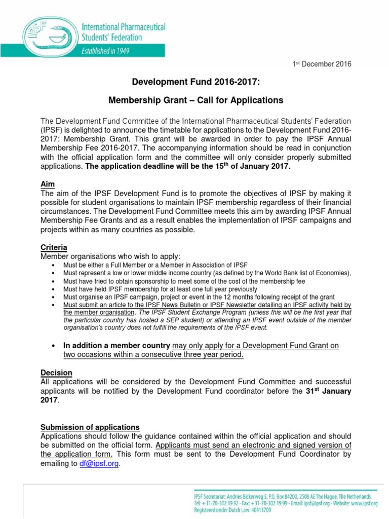 Membership Grant Call 2016-2017 | PDF | Government | Business