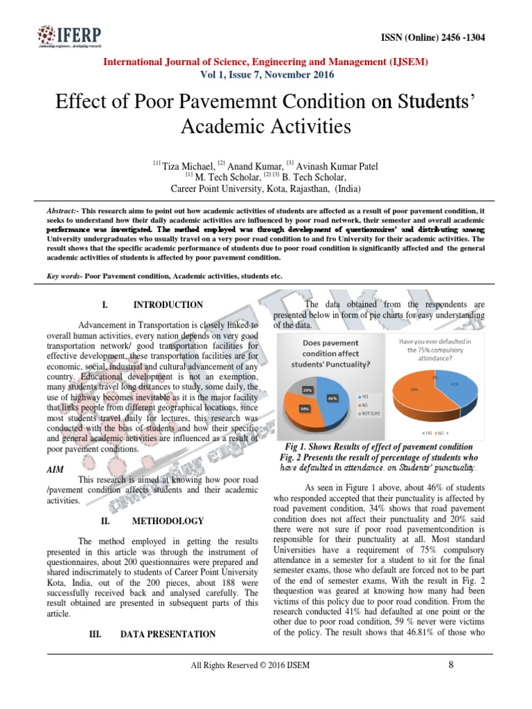 Effect of Poor Pavememnt Condition On Students' Academic Activities ...