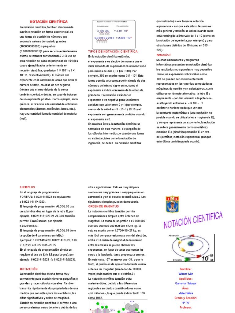 NOTACIÓN CIENTÍFICA TRIPTICO | Ciencias fisicas | Ciencia | Prueba ...