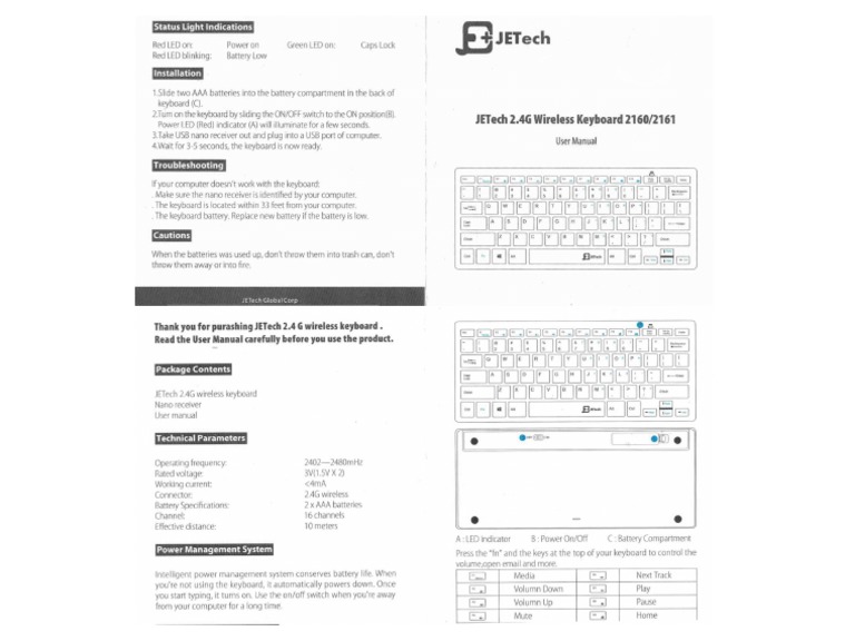JETech 2.4G Wireless Keyboard 2160 2161 | PDF