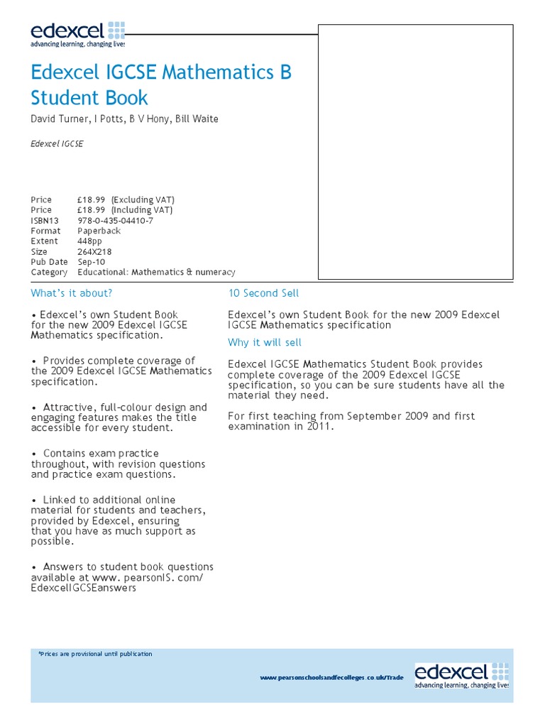 Edexcel IGCSE Mathematics B Student Book: What's It About? 10 Second ...