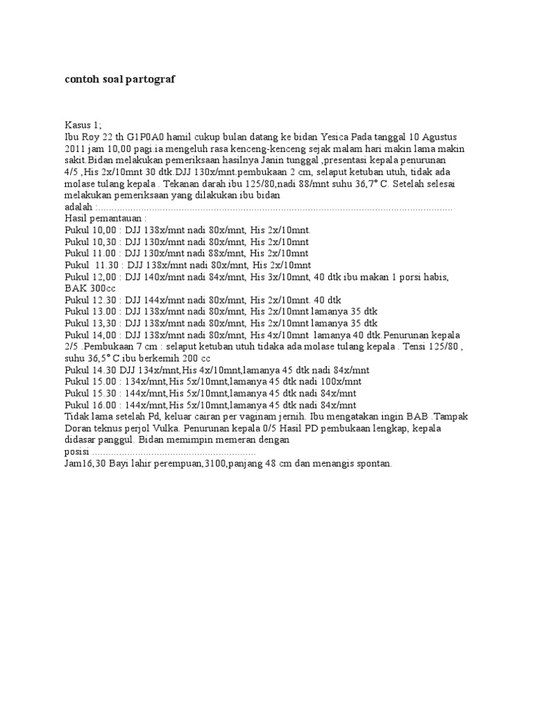 Contoh Soal Partograf | PDF
