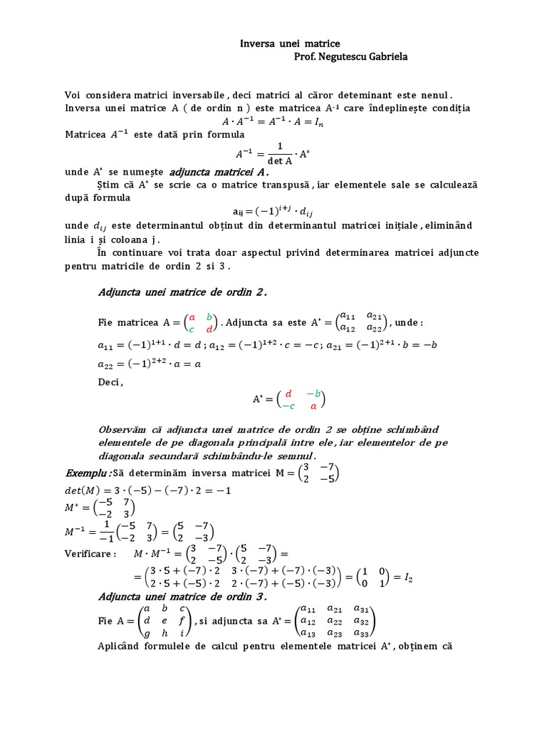 Inversa Unei Matrice | PDF
