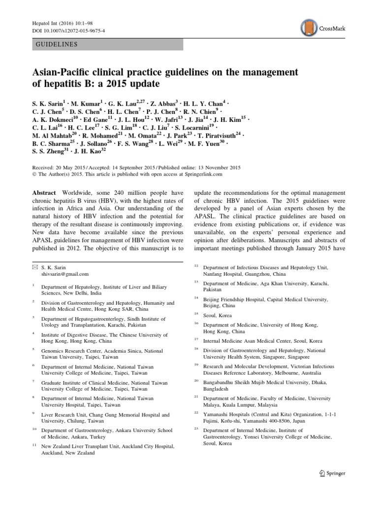 2015 APASL Guidelines for Hepatitis B Management | PDF | Hepatitis B ...