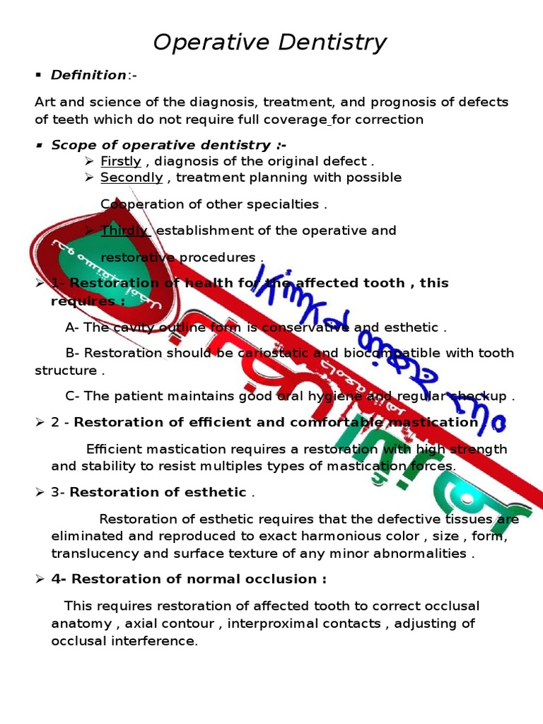 Operative Dentistry: Definition | PDF | Human Tooth | Tooth Enamel