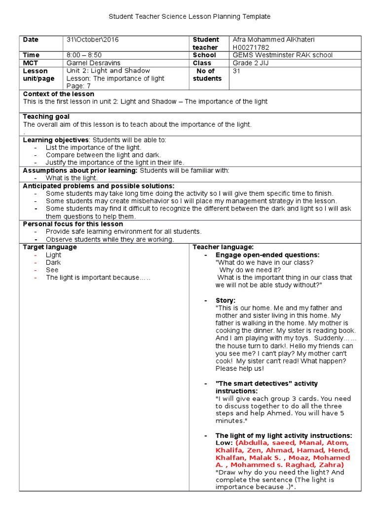 Lesson One Plan | PDF | Educational Assessment | Lesson Plan