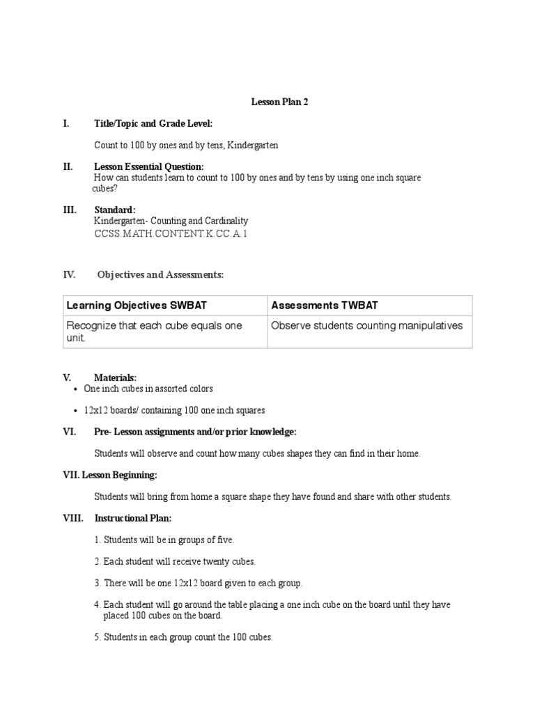 Ccss - Math.Content.K.Cc.A.1: Lesson Plan 2 I. Title/Topic and Grade ...
