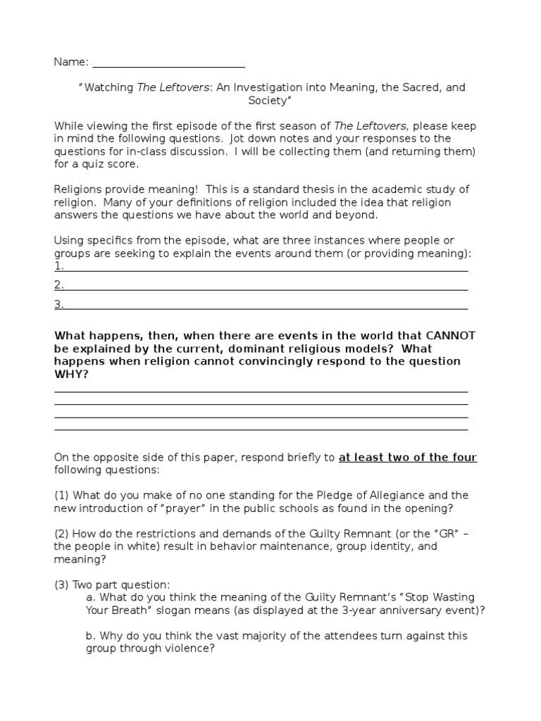 Leftovers Worksheet | PDF | Social Science