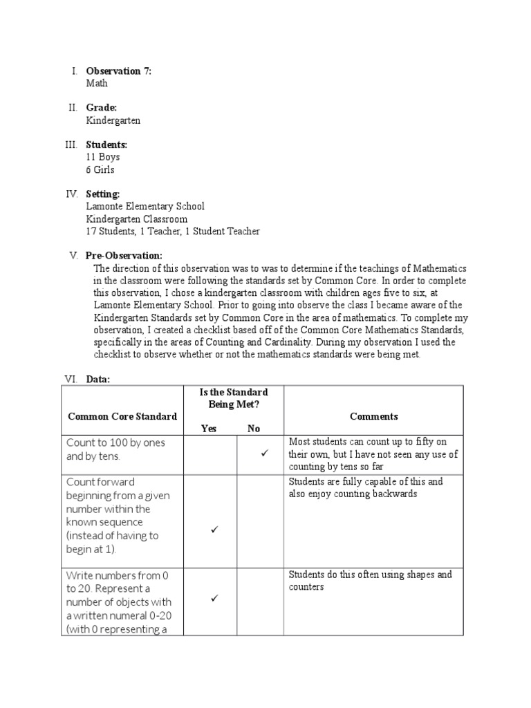 Observation 7 Math | PDF | Common Core State Standards Initiative ...