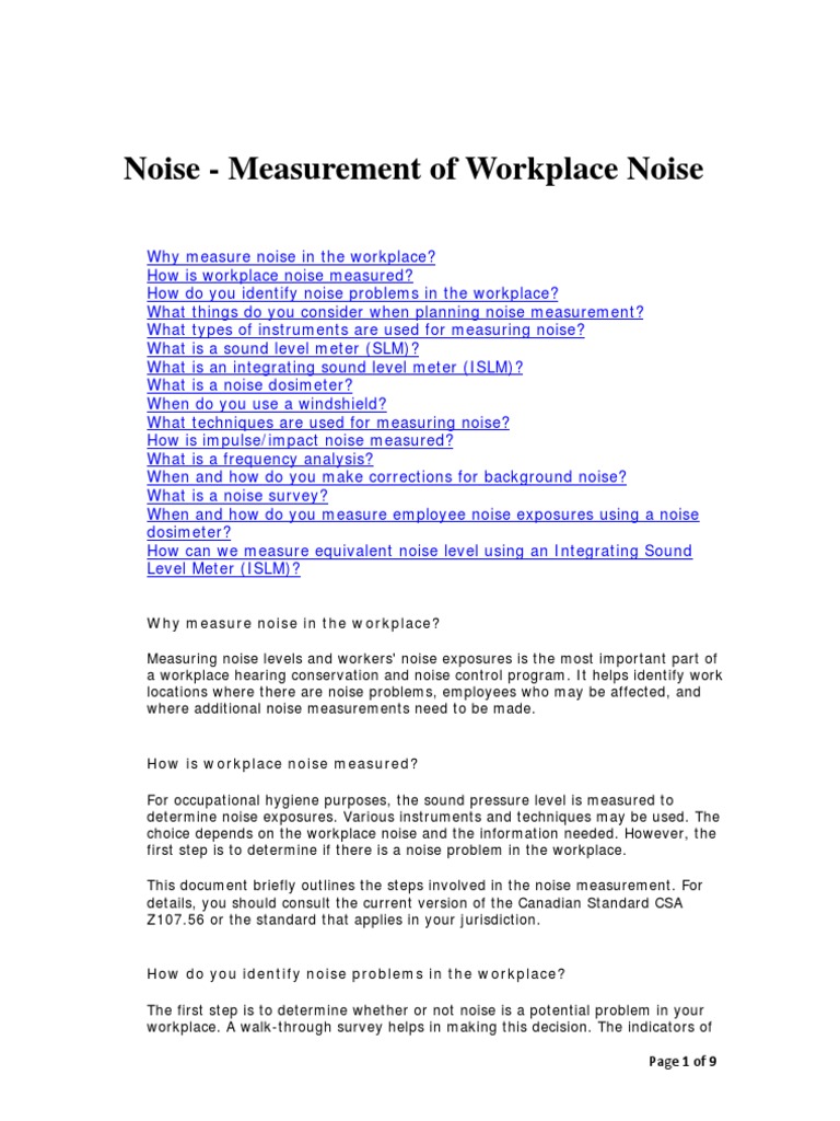 Noise - Measurement of Workplace Noise | PDF | Noise | Decibel