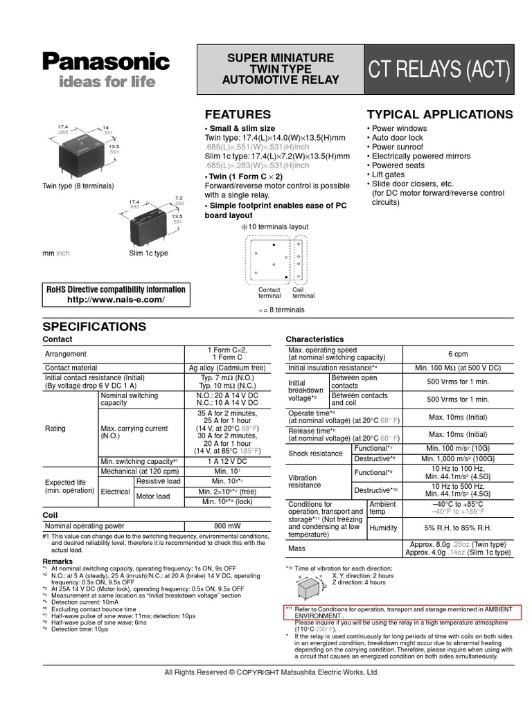 CT Relays (Act) : Features Typical Applications | PDF | Relay | Switch