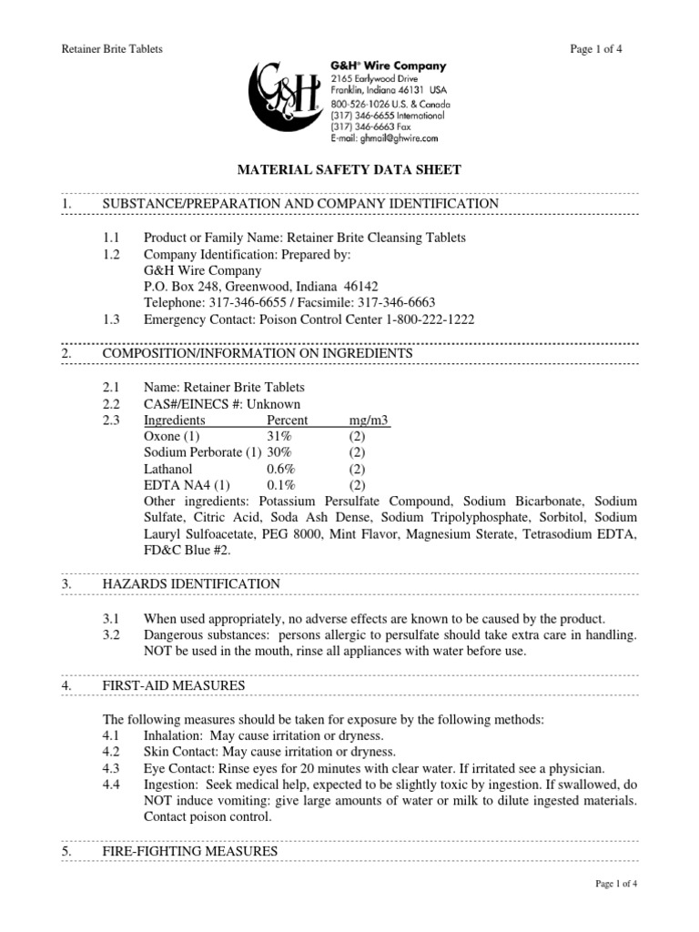 Retainer Brite Tablets | PDF | Personal Protective Equipment | Firefighting